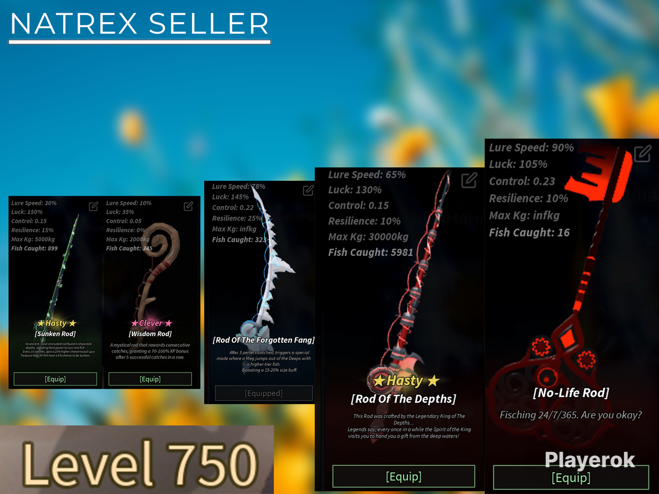 Купить 🌼☀️🌿 FISCH | NO-LIFE ROD | 750 LEVEL | ROD OF THE DEPTHS 🌼☀️🌿 ...