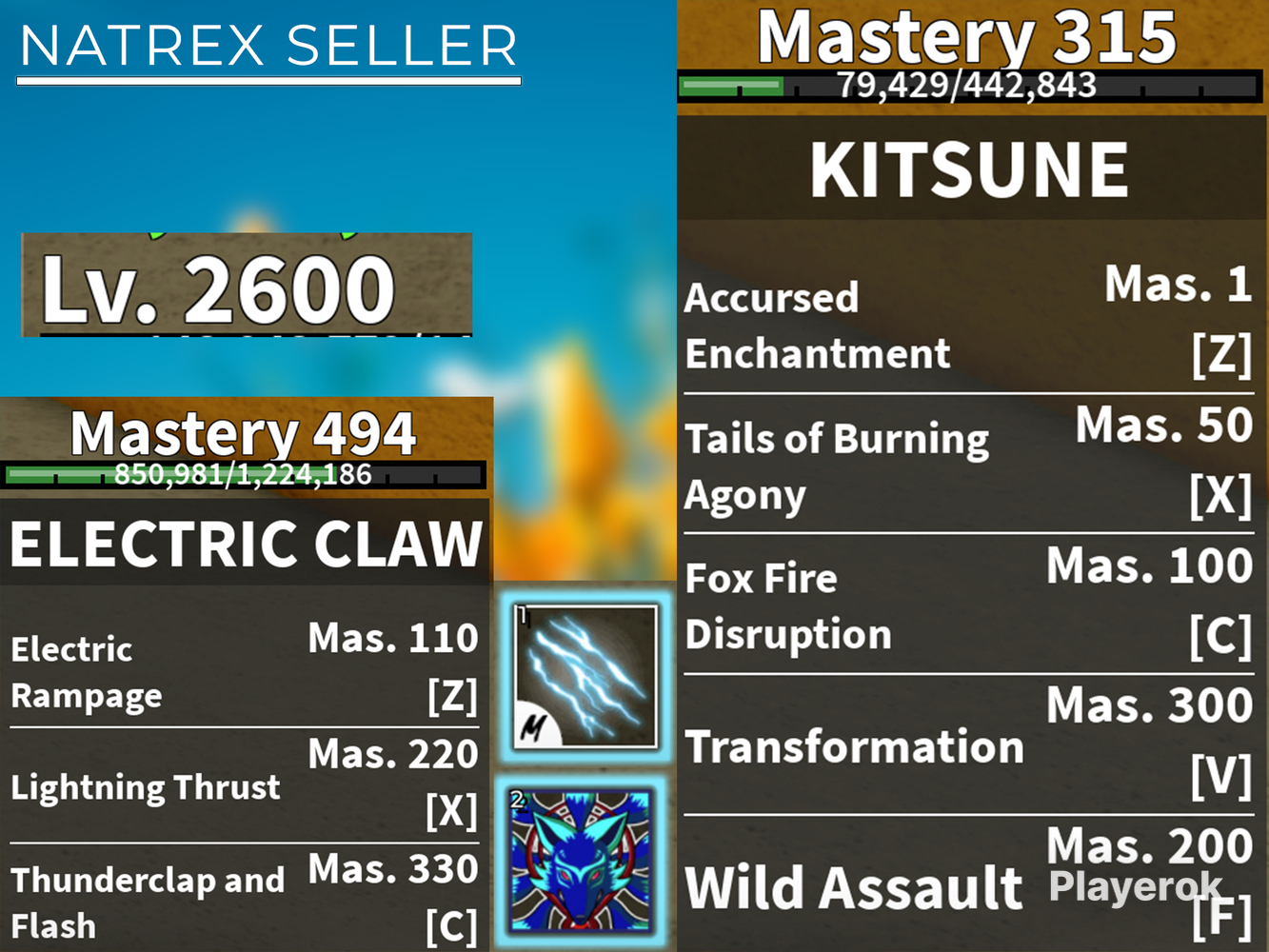 Купить 🌼☀️🌿 FULL KITSUNE | ELECTRIC CLAW | 2600 LEVEL 🌼☀️🌿 Roblox за ...